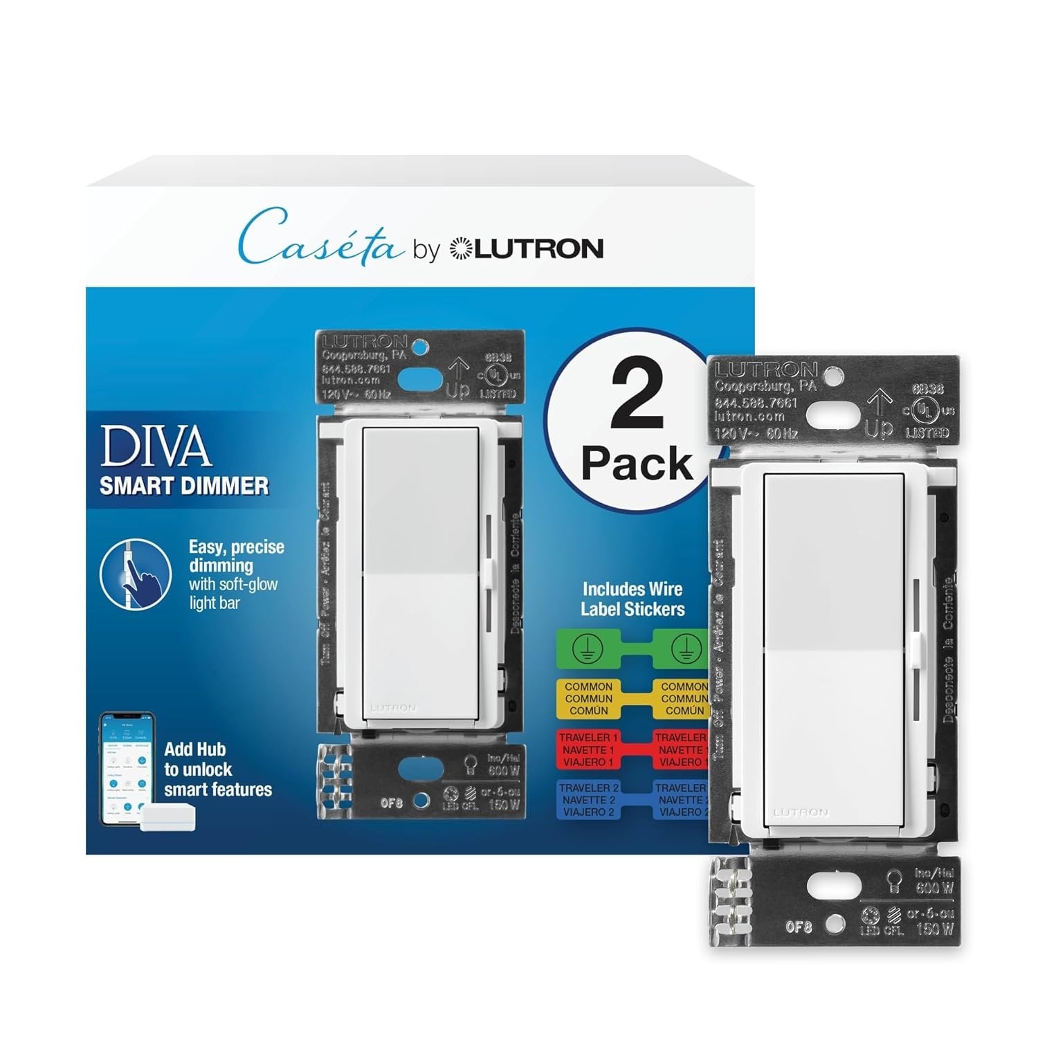 Lutron Diva Smart Dimmer Switch for Caseta Smart Lighting (Lutron Smar ...